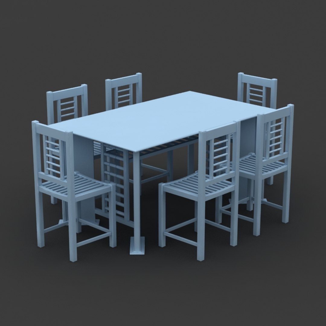 Chair Table Set 3d Model