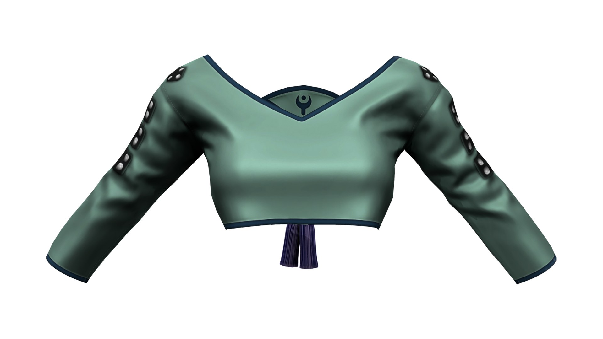 3D Open V Neck Green Crop Samurai Top With Chinese Hanging Tassel ...
