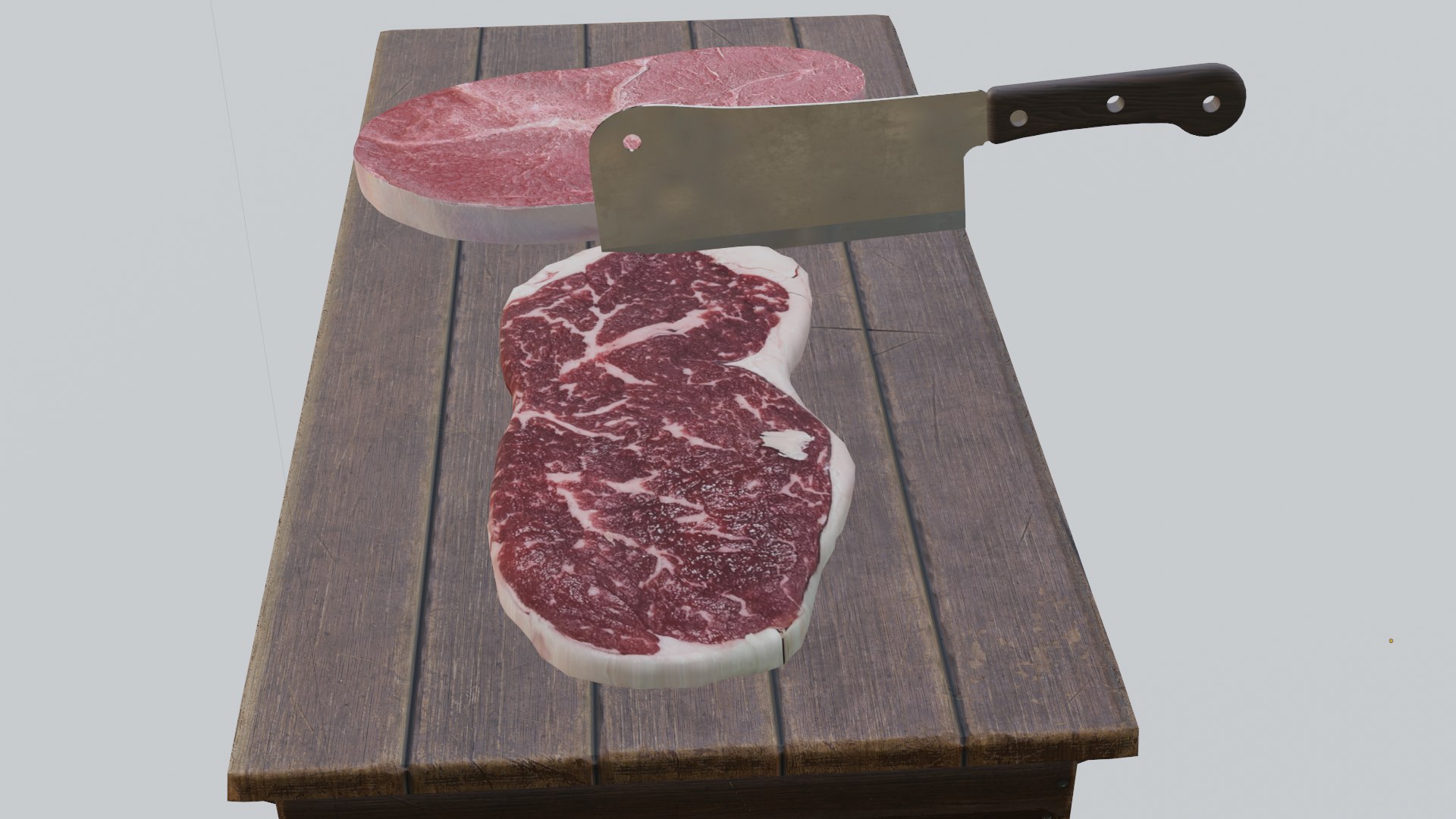 Beef Steak Raw Meat With Meat Hatchet Table 3D - TurboSquid 2016204