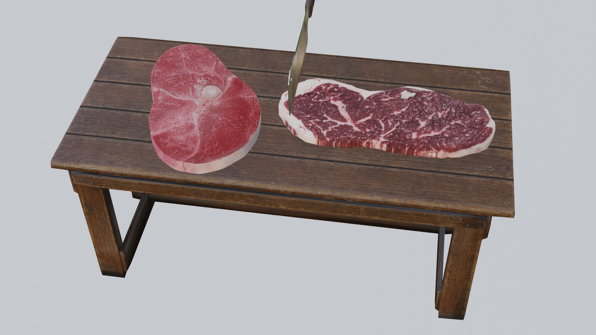 Beef Steak Raw Meat With Meat Hatchet Table 3D - TurboSquid 2016204