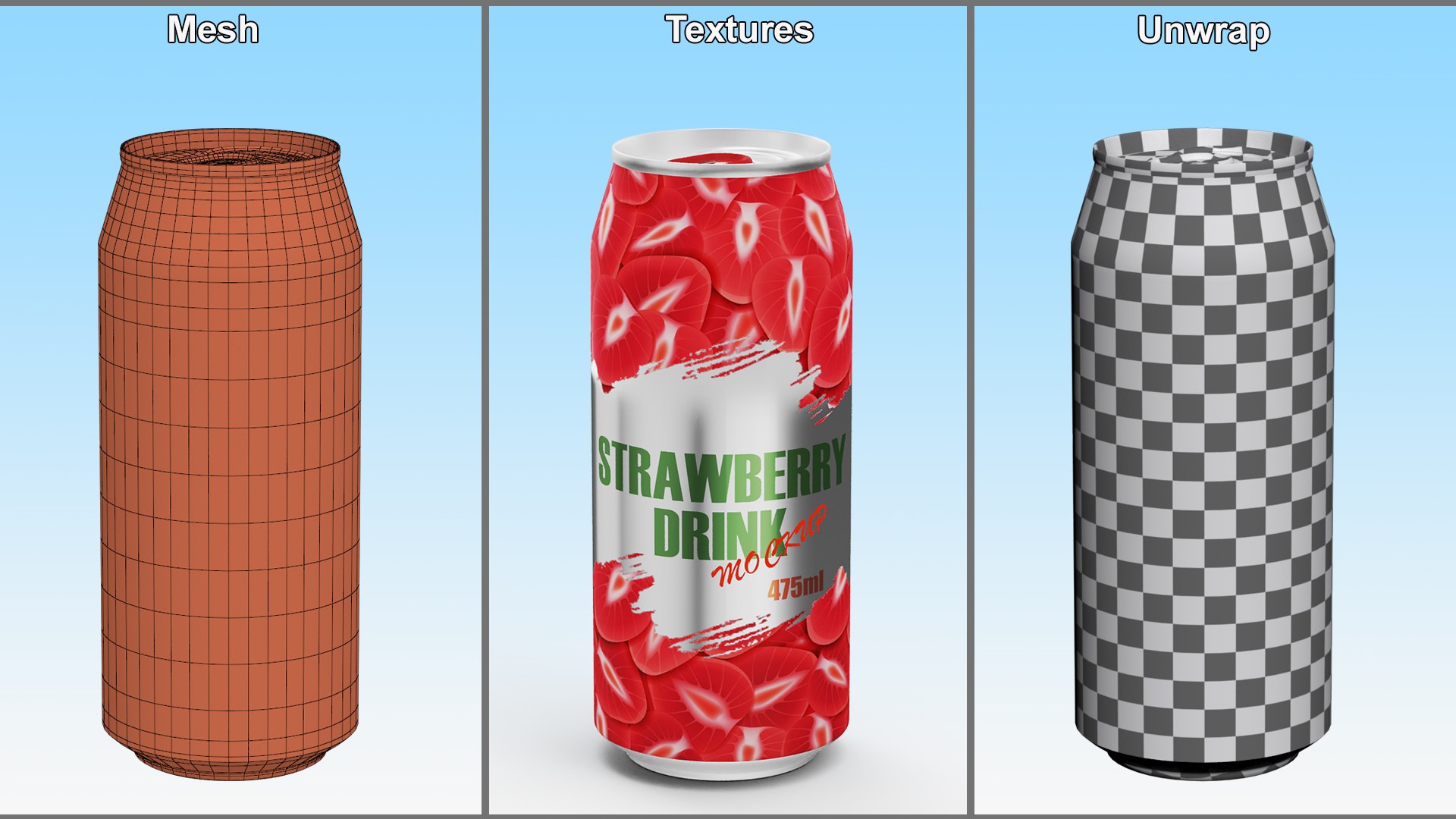 Strawberry Drink Can Mockup 475ml 3D Model - TurboSquid 2059652