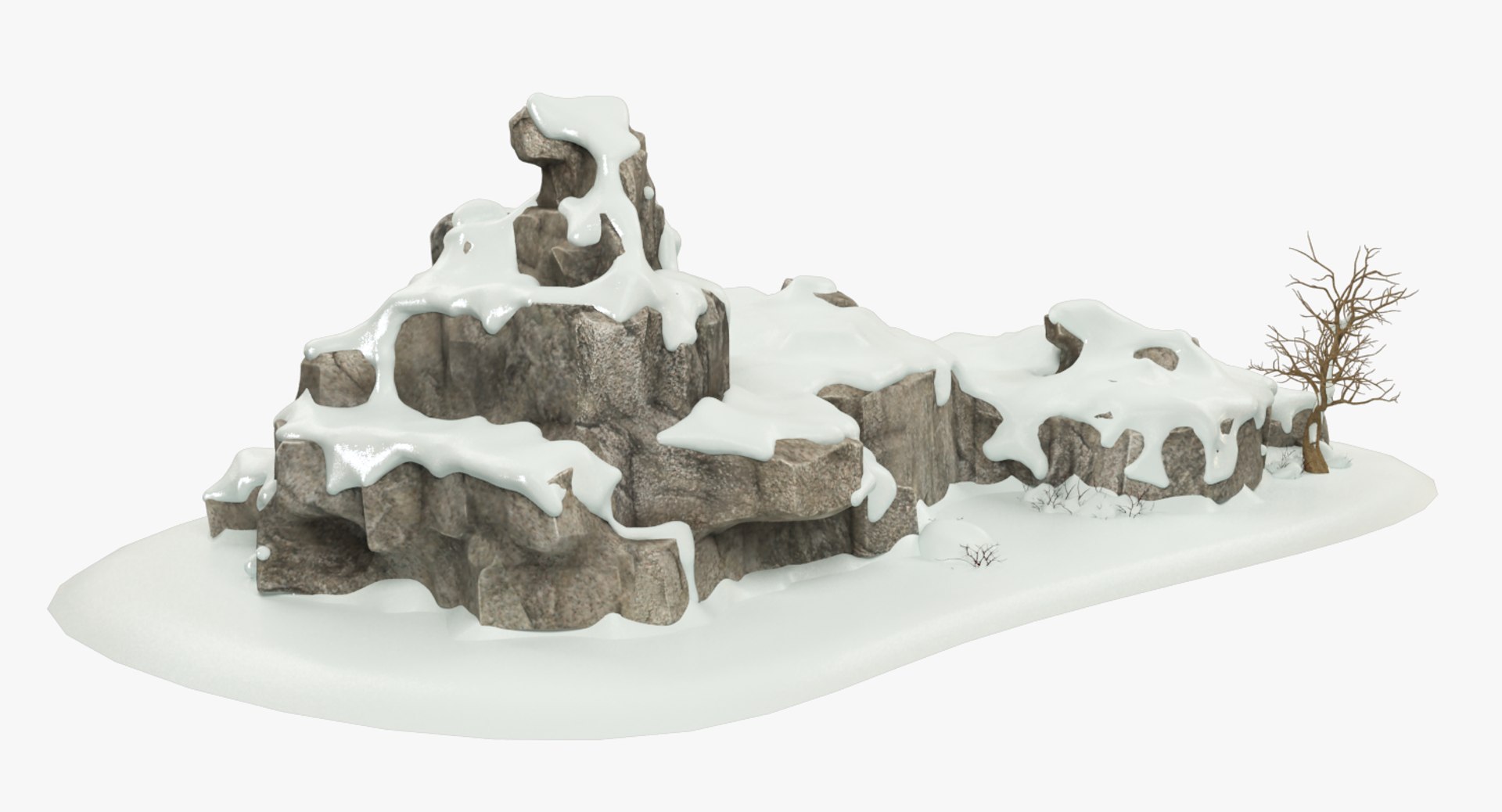 3D Snowy Rock Tree - TurboSquid 1212644