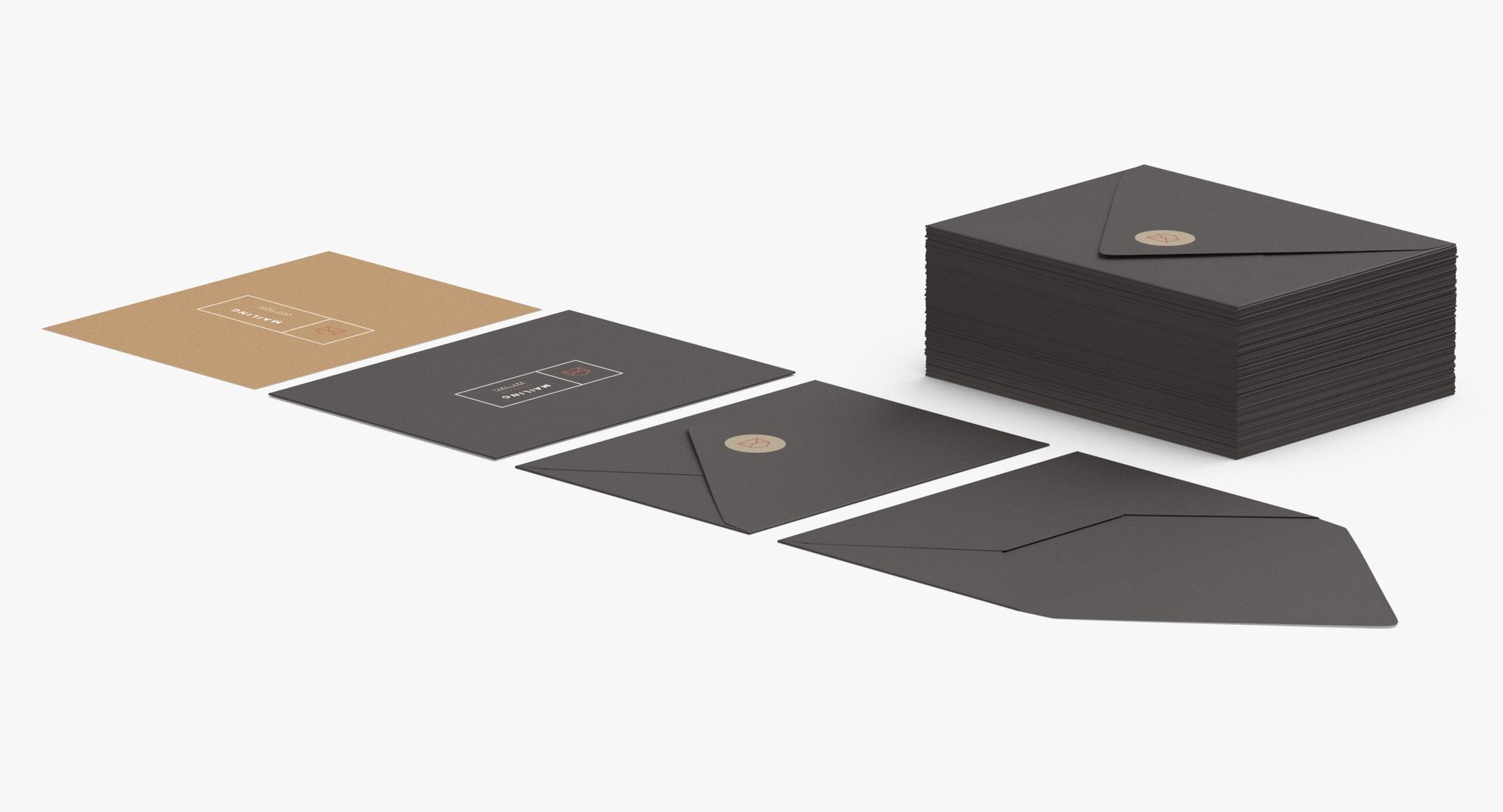 Small Square Envelopes Type 01 Flap Blank And Generic 3D Model ...