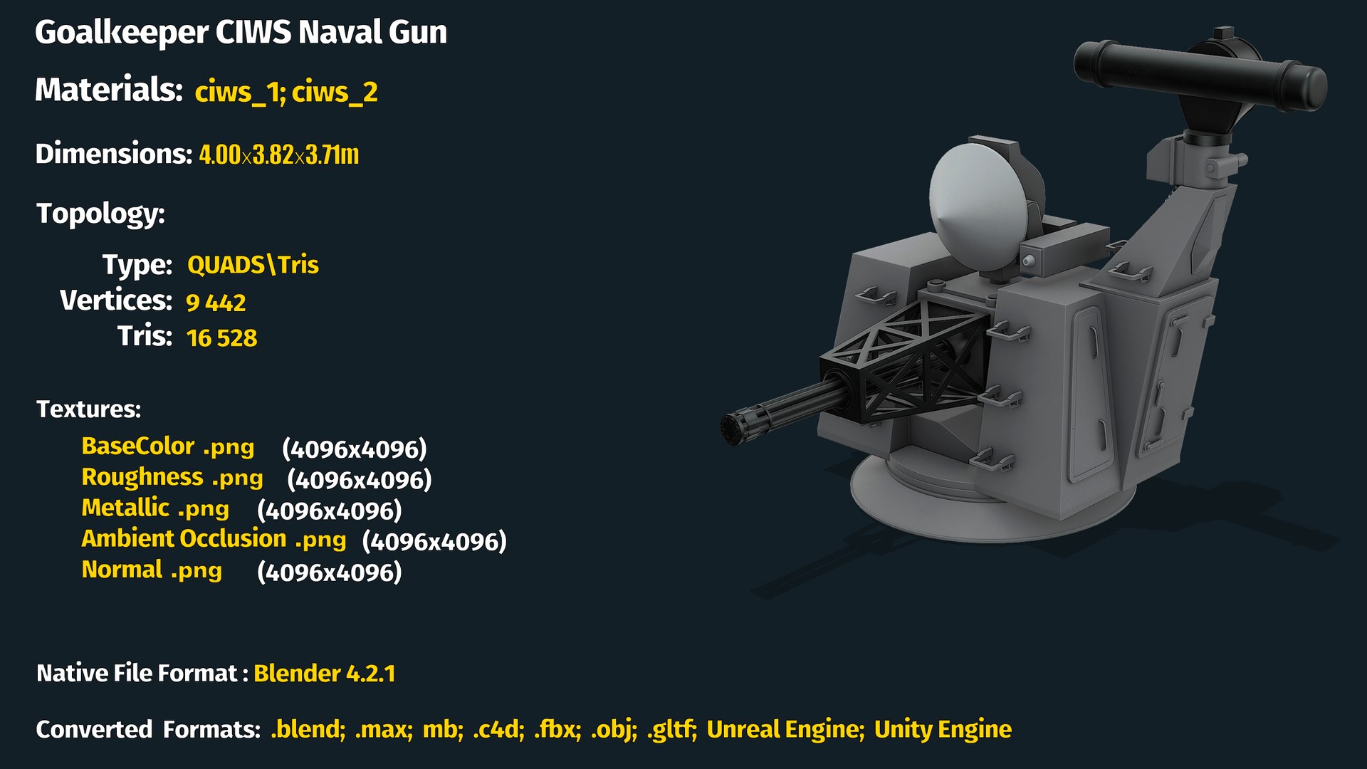 3D Model Goalkeeper CIWS Naval Gun - TurboSquid 2287472