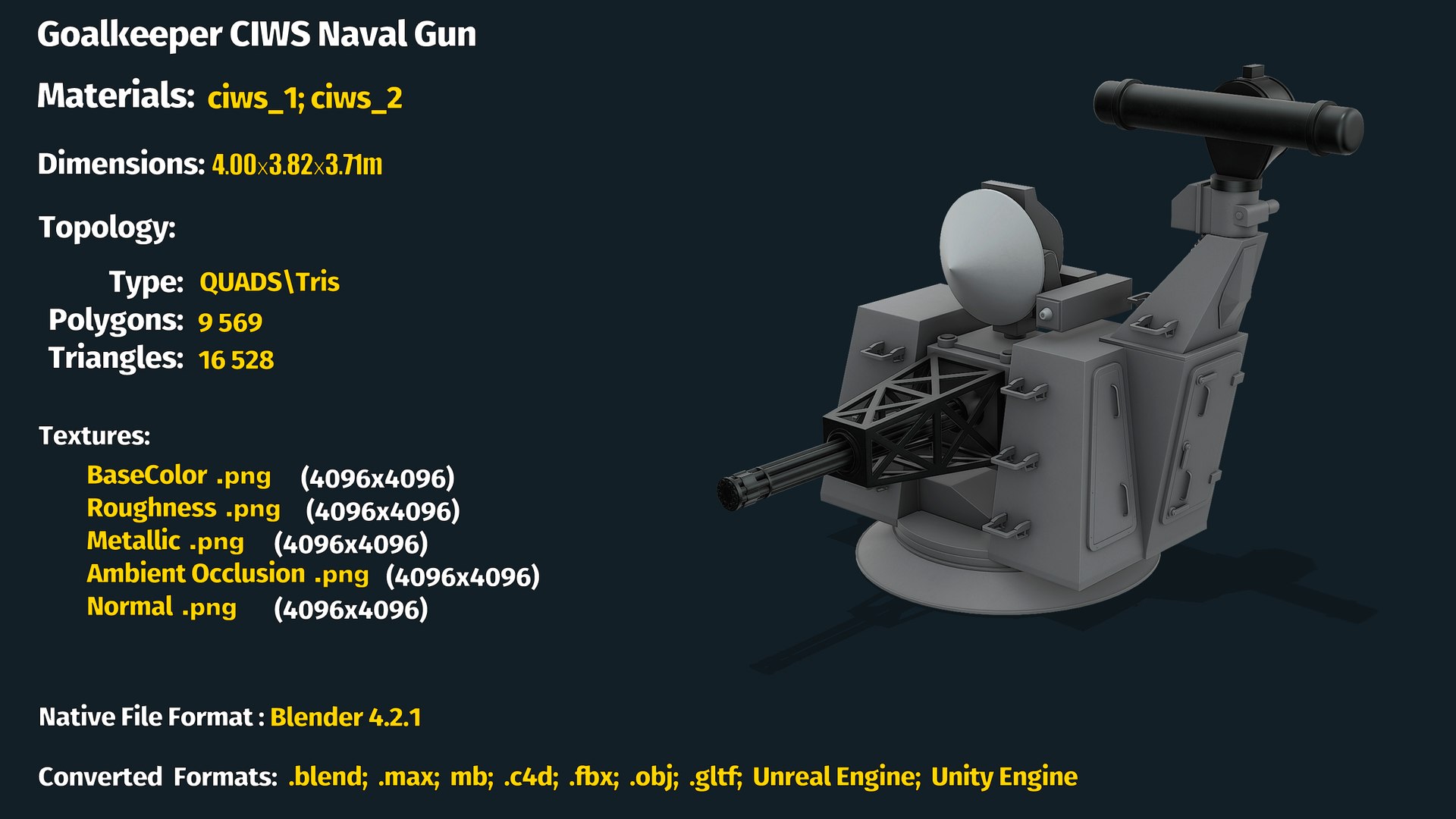 3D Model Goalkeeper CIWS Naval Gun - TurboSquid 2287472