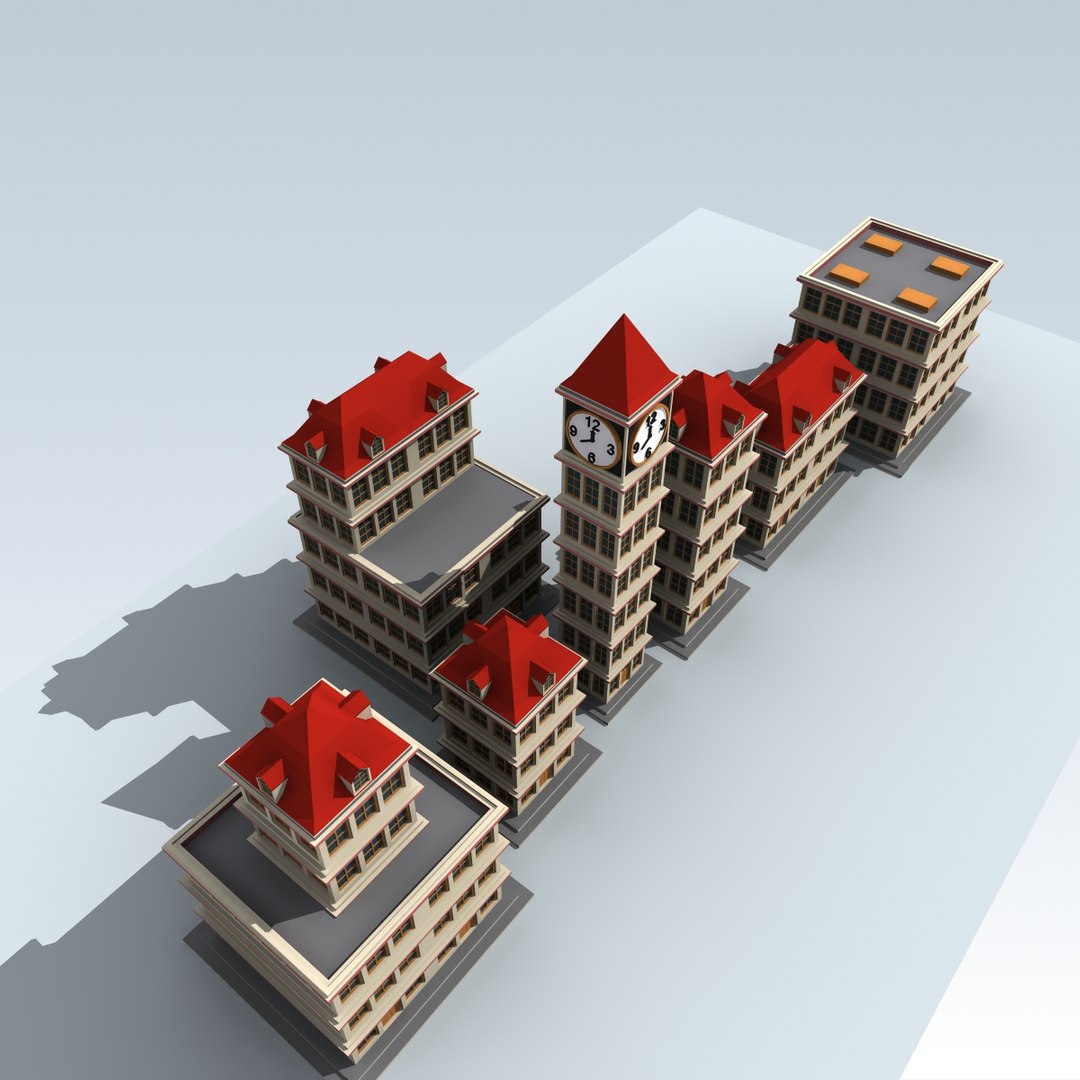 cartoon buildings 3d model