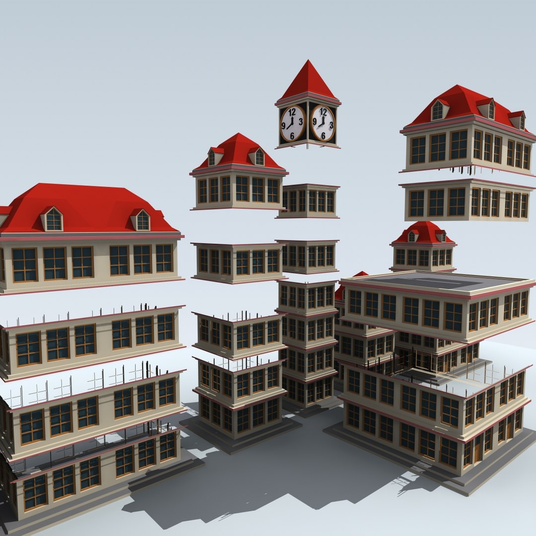 cartoon buildings 3d model