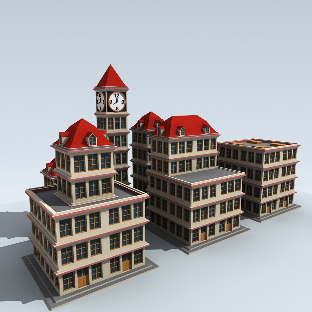 cartoon buildings 3d model