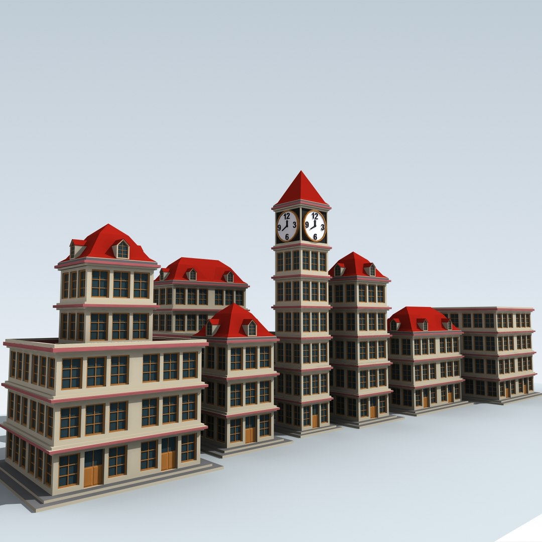 cartoon buildings 3d model