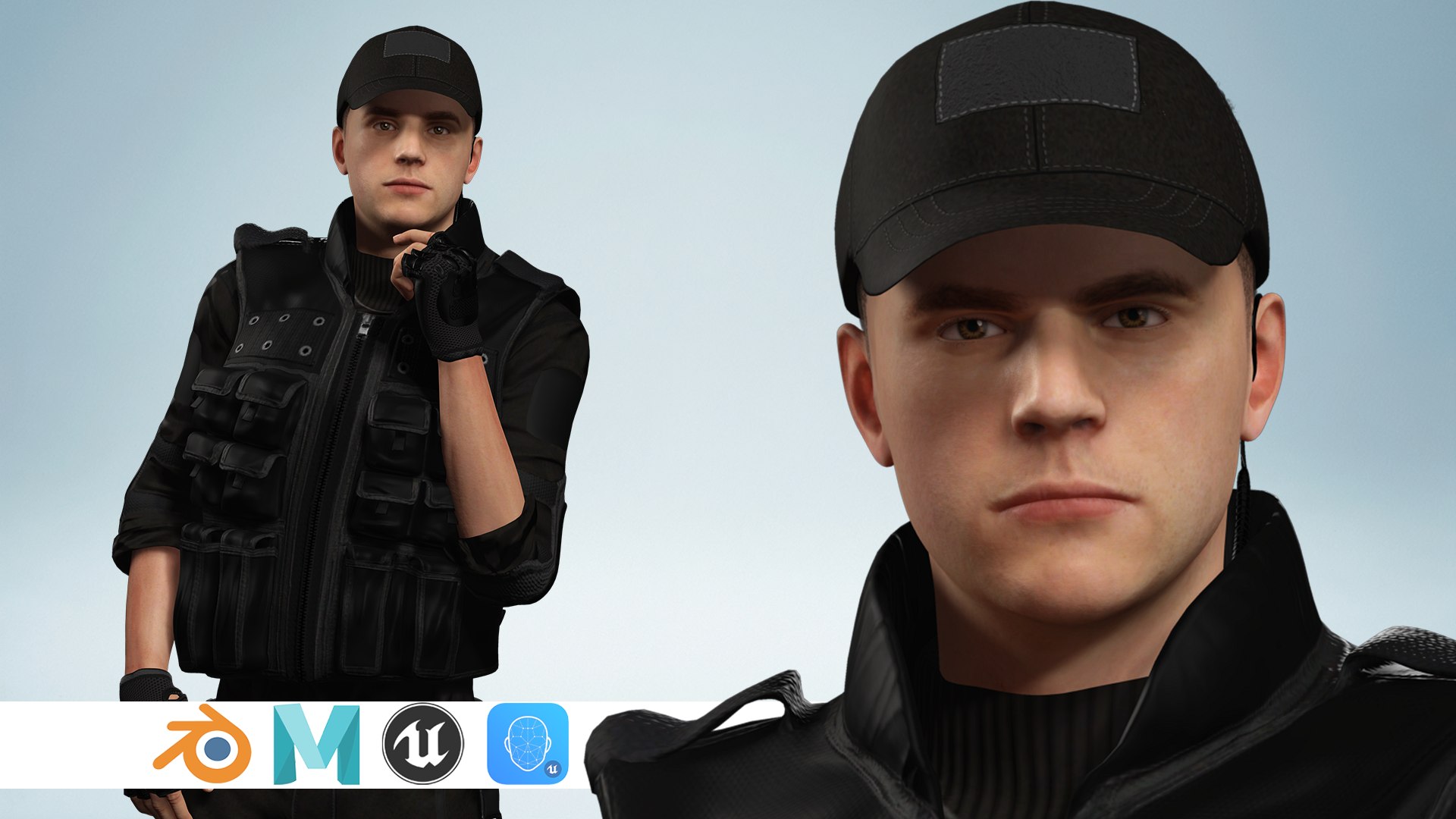 3D Tactical Operative 3D Character In Black Gear Security Guard ...