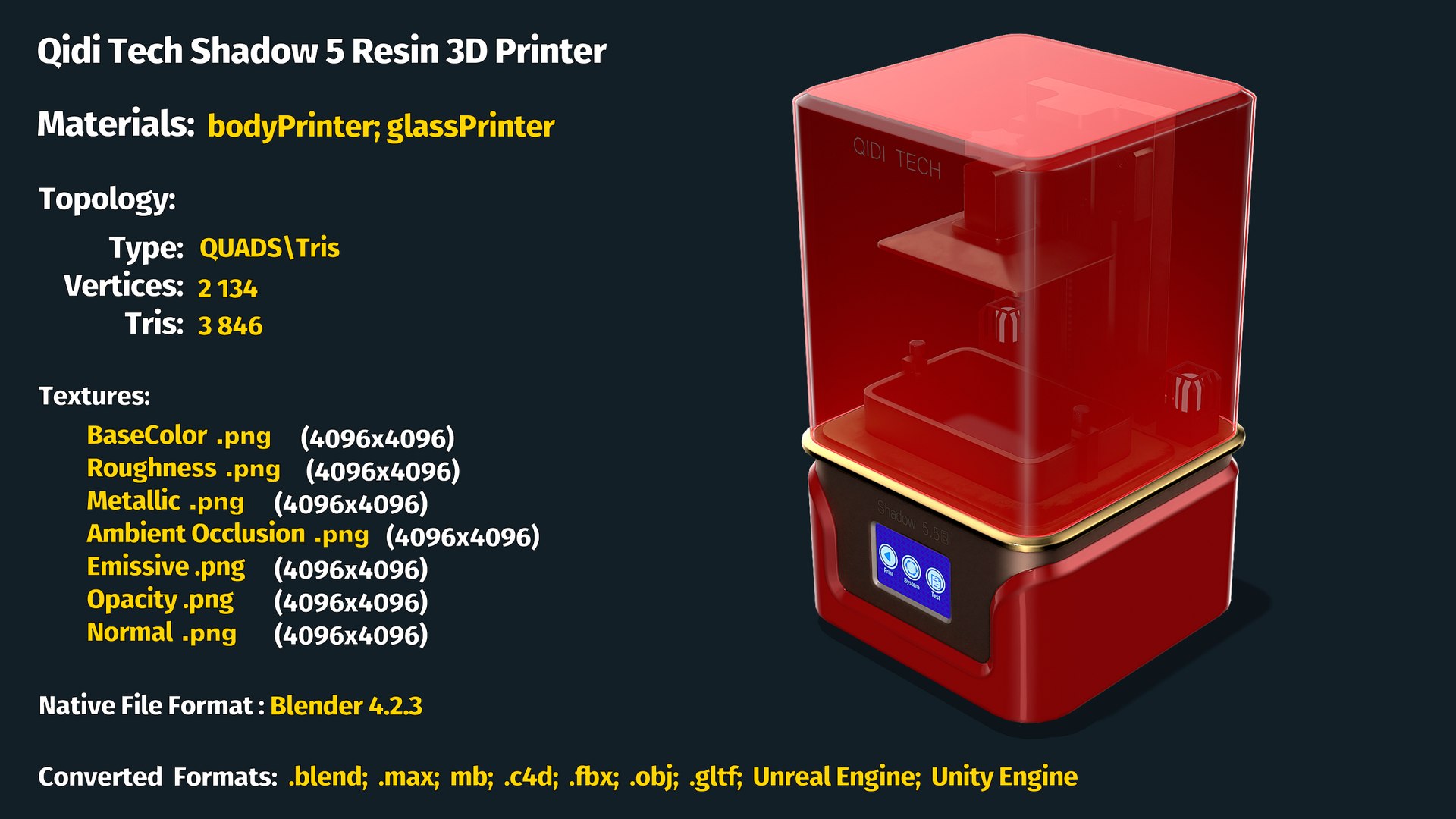 Qidi Tech Shadow 5 Resin 3D Printer 3D Model - TurboSquid 2318025