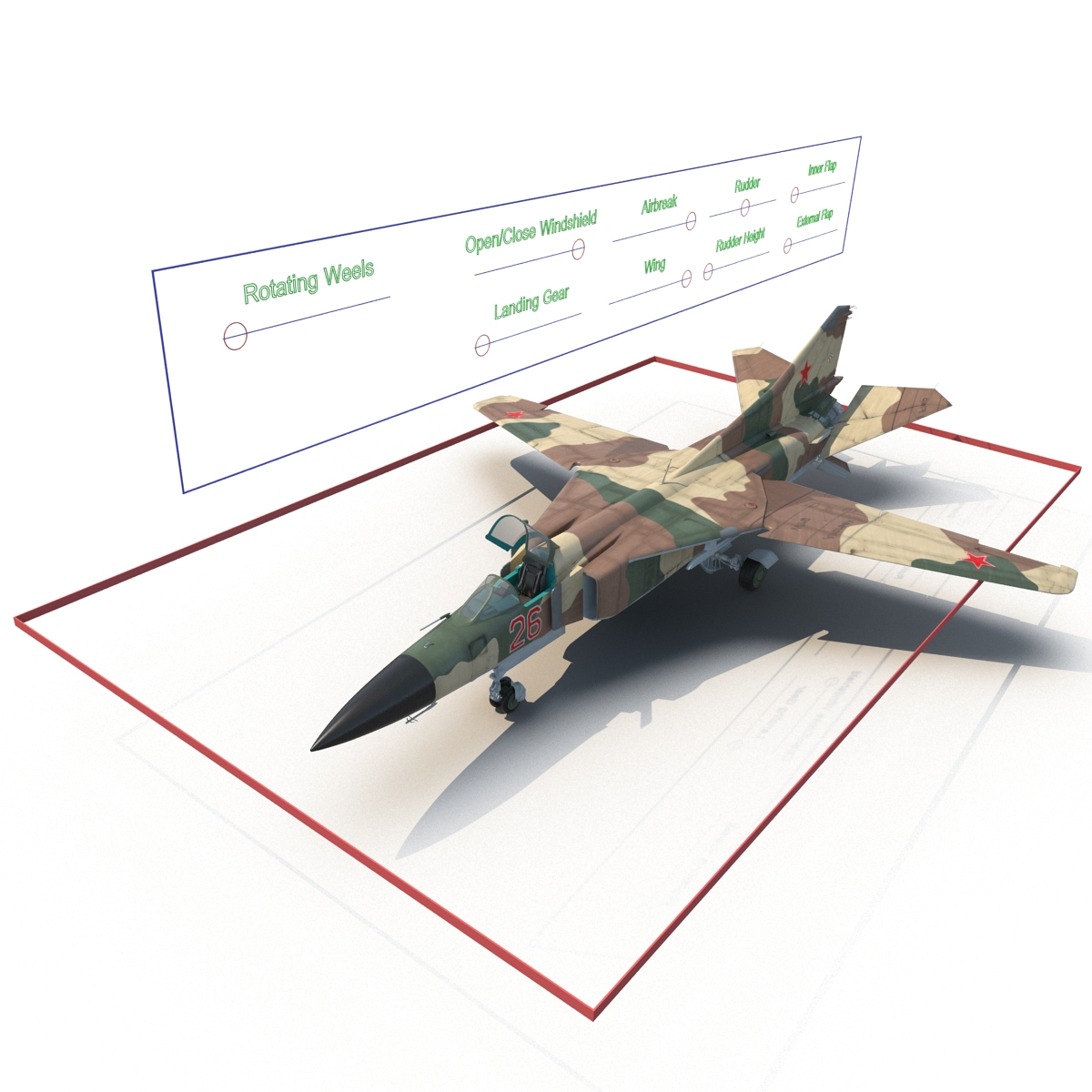 3d model fighter aircraft mig-23 rigged