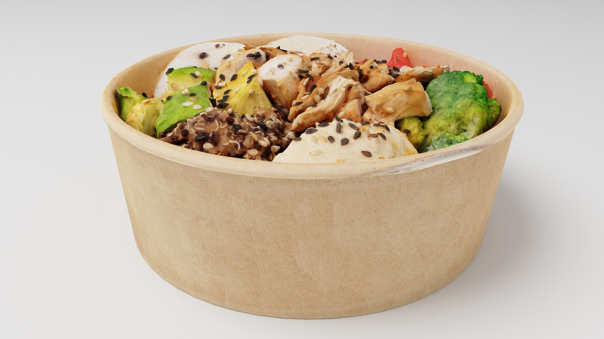 3D Poke Bowl Lunch With Eggs Chicken Avocado Tomatoes Rice Chuka Algae ...