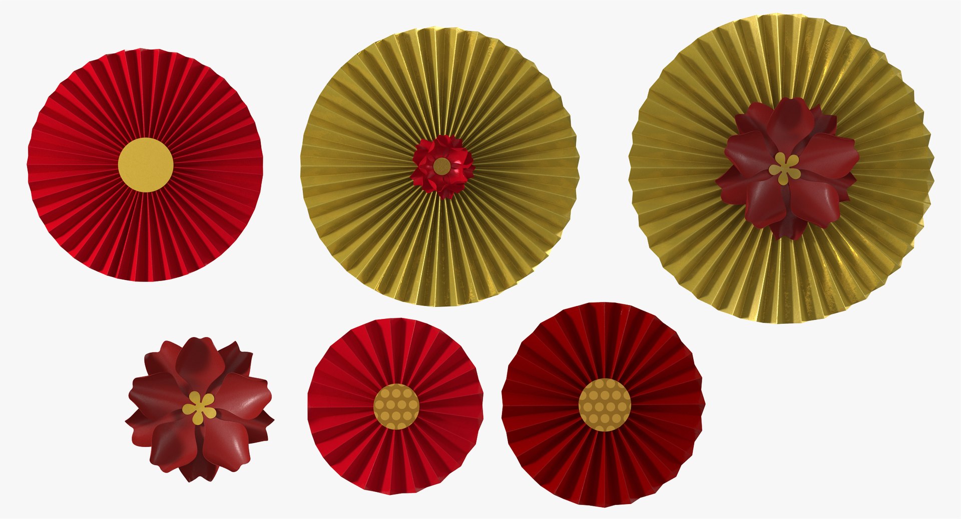 Red Gold Paper Rosettes 3D Model - TurboSquid 1499756