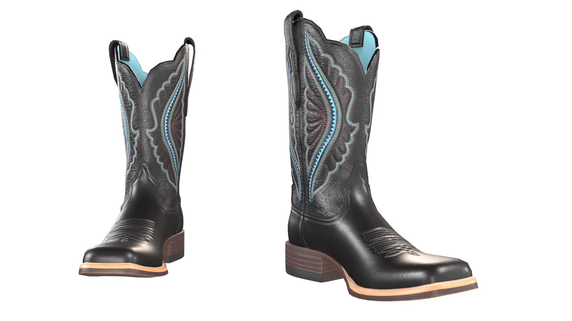 3D Black Stitch Cowgirl Boots Model - TurboSquid 2490755