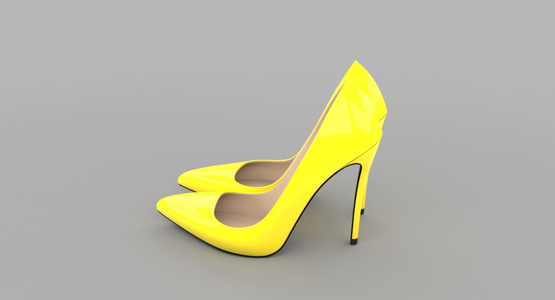 3d Realistic Yellow Stiletto Shoes