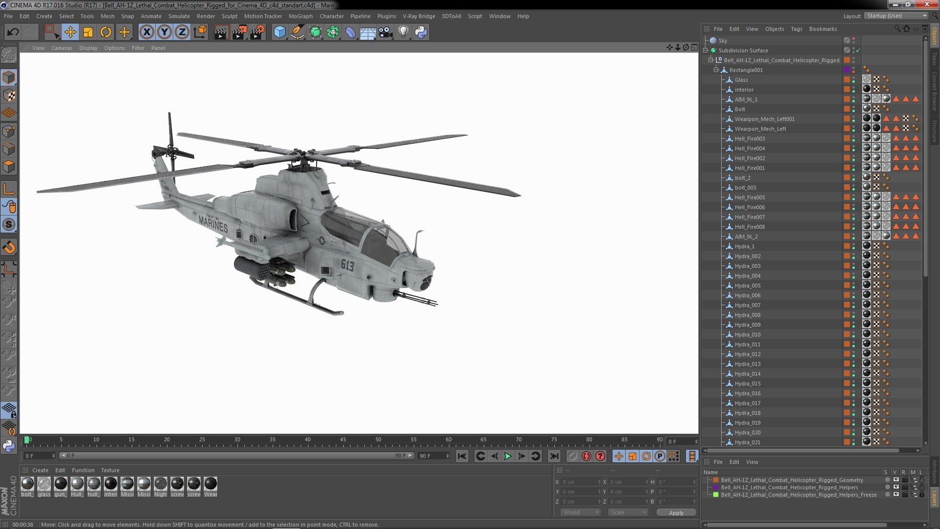Bell AH-1Z Lethal Combat Helicopter Rigged For Cinema 4D Model ...