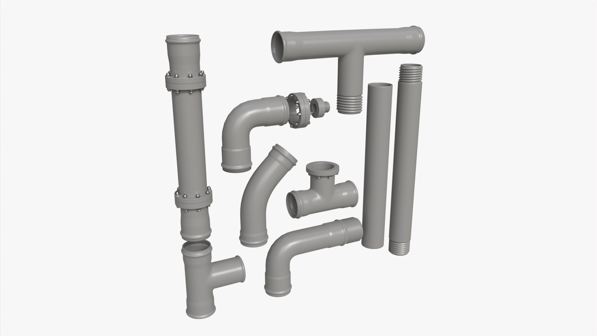 3D Plastic Pipes With Fittings Set - TurboSquid 2030071