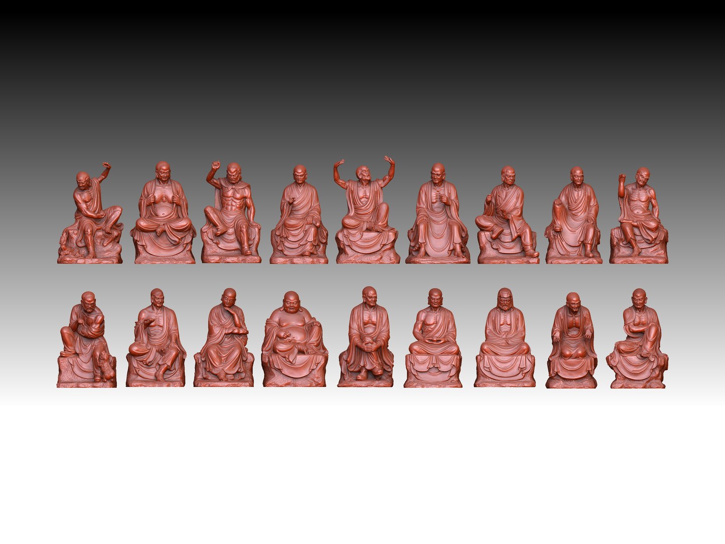 3D Model Of 18 Arhat Buddha Statues 3D Print Model 3D Model ...