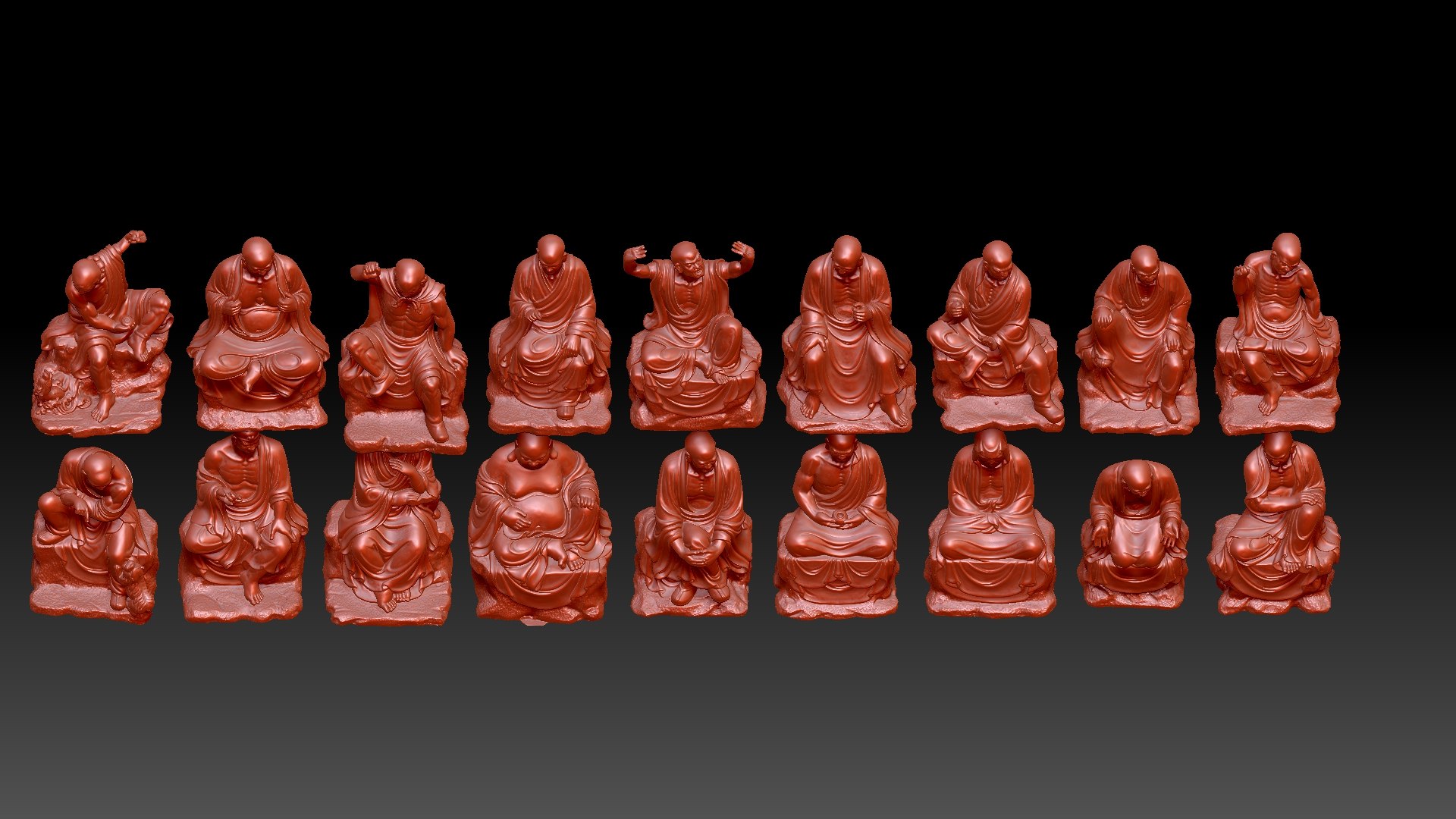 3D Model Of 18 Arhat Buddha Statues 3D Print Model 3D Model ...