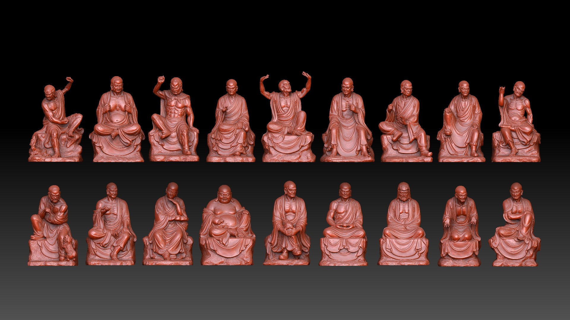 3D Model Of 18 Arhat Buddha Statues 3D Print Model 3D Model ...