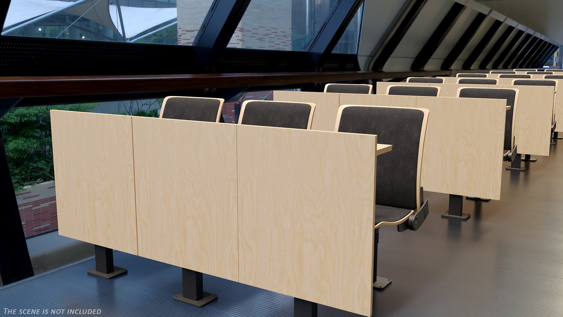 3D Auditorium Chairs And Tables Light Wood Soft Model - TurboSquid 1957885