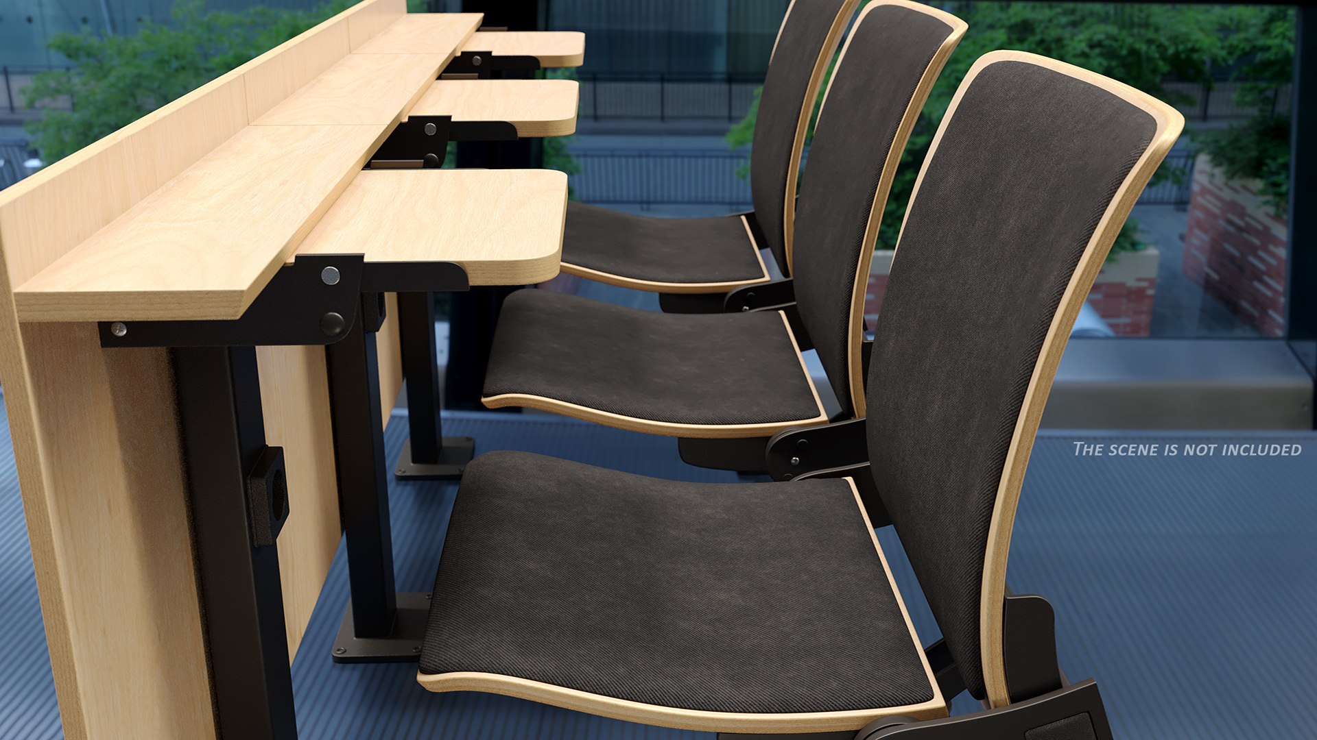 3D Auditorium Chairs And Tables Light Wood Soft Model - TurboSquid 1957885