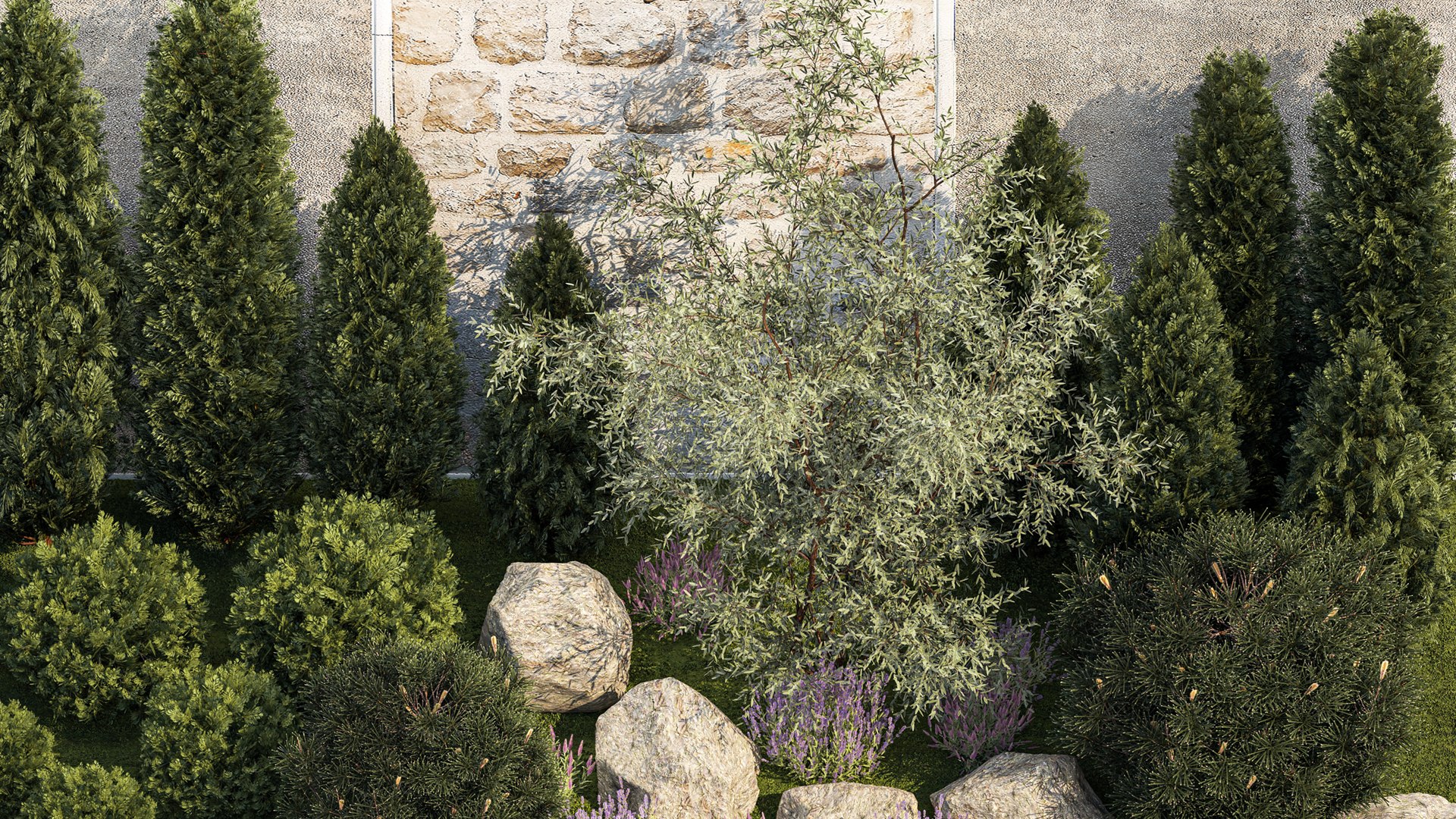 3D Garden With Alpine Slide Bushes Of Thuja And Lavender 1265 Model ...