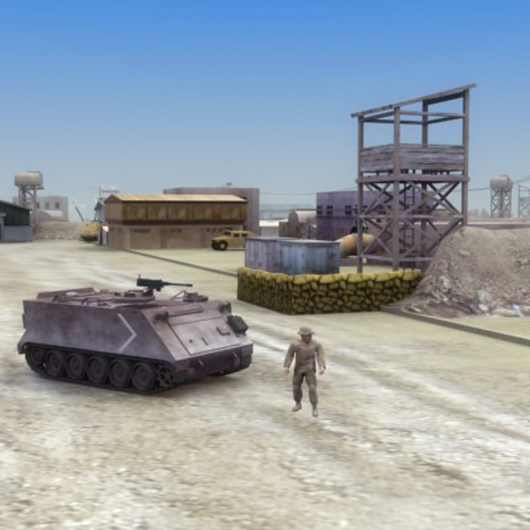 3d Model Of Desert Military Base Vehicles