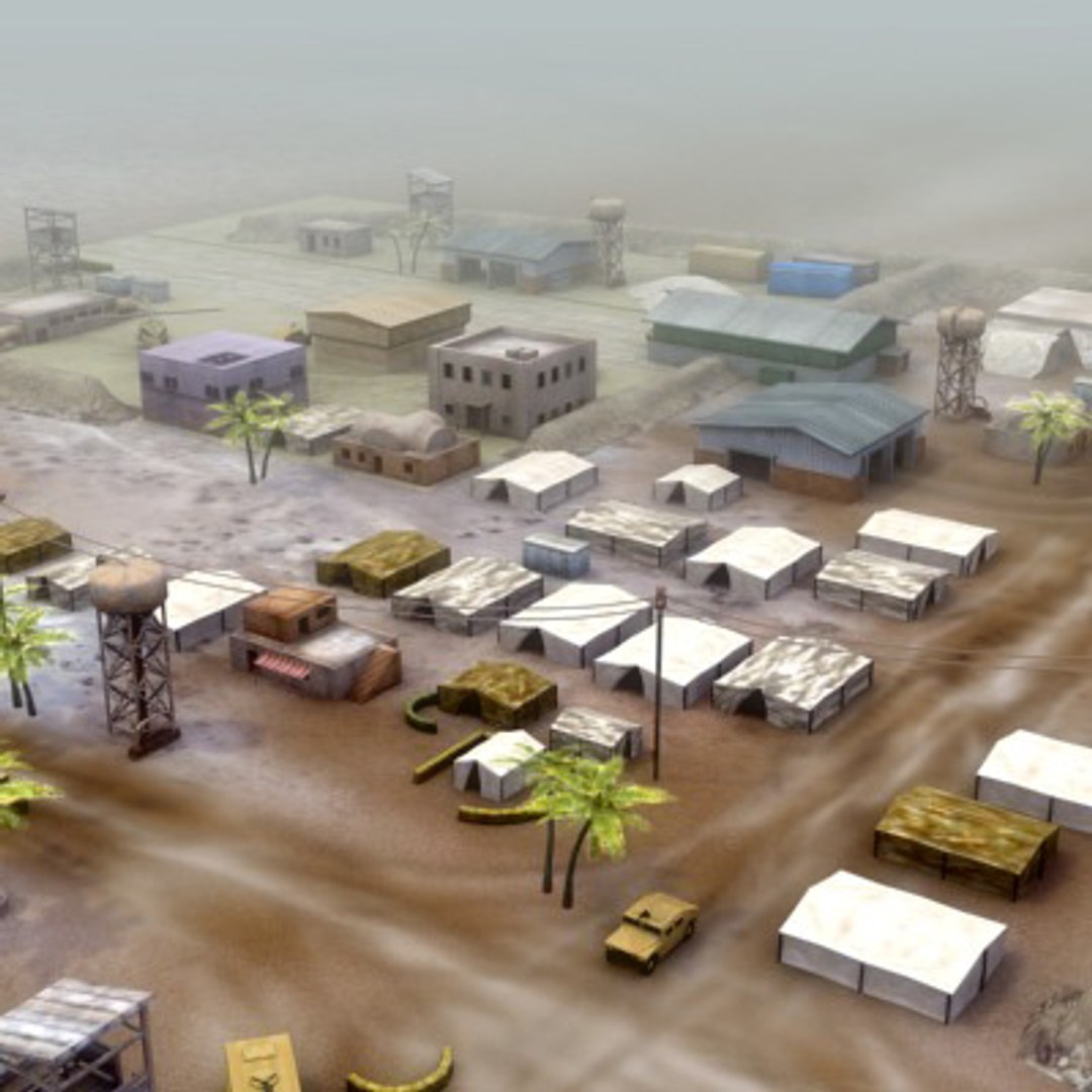 3d Model Of Desert Military Base Vehicles