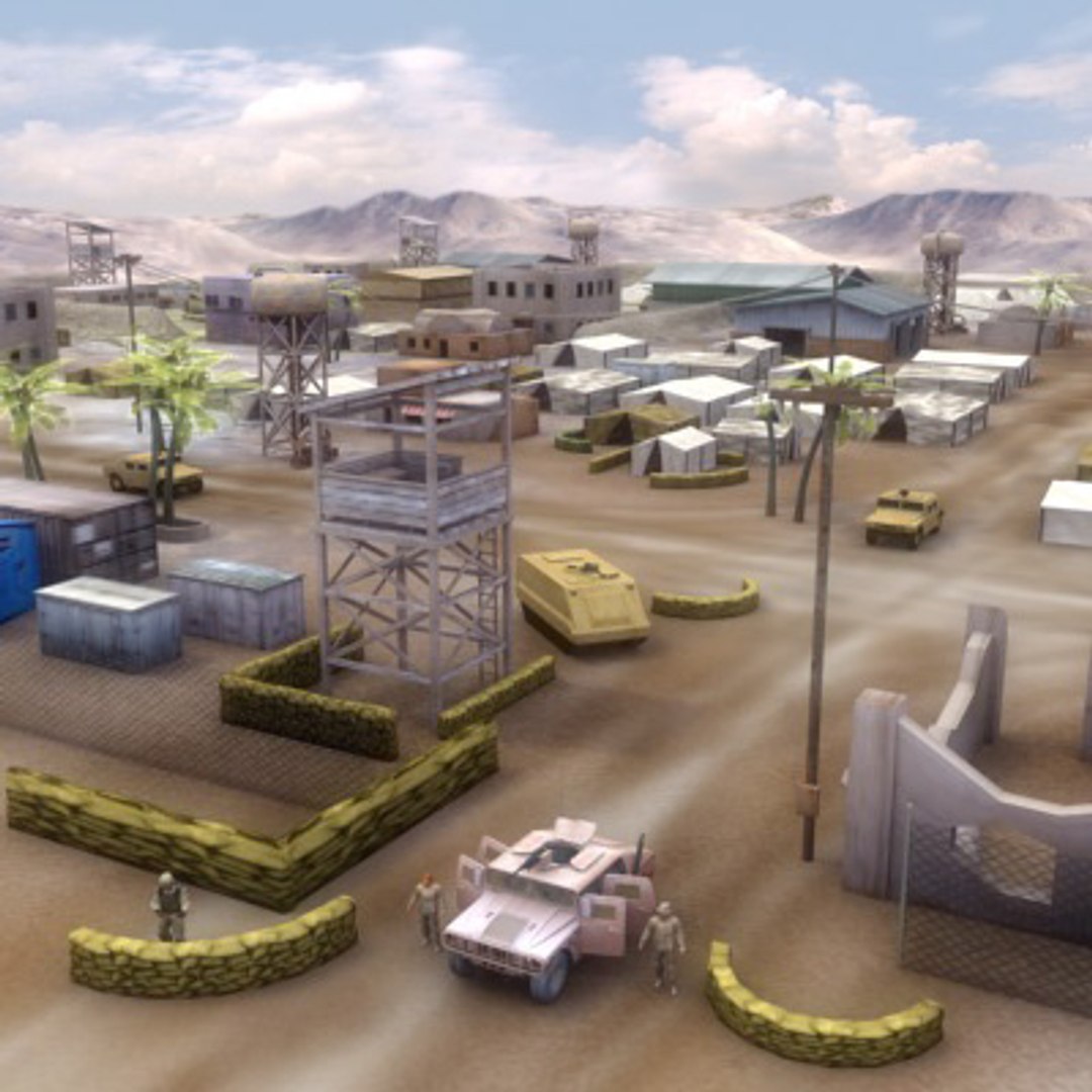 3d Model Of Desert Military Base Vehicles