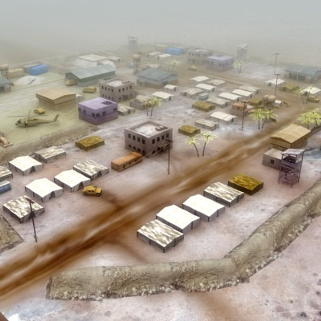 3d Model Of Desert Military Base Vehicles