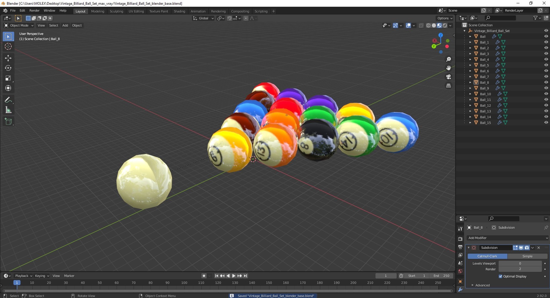 Vintage Billiard Ball Set 3D Model - TurboSquid 2219521