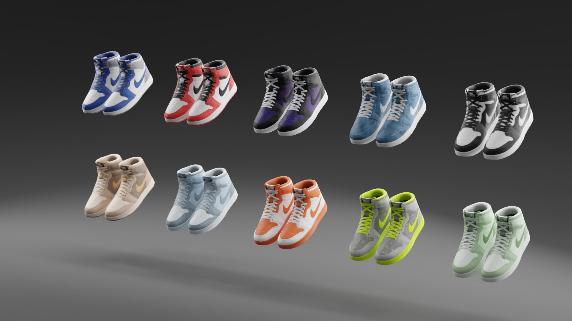 3D Air Jordan Nike Shoes - Pack Of 10 - TurboSquid 2190369