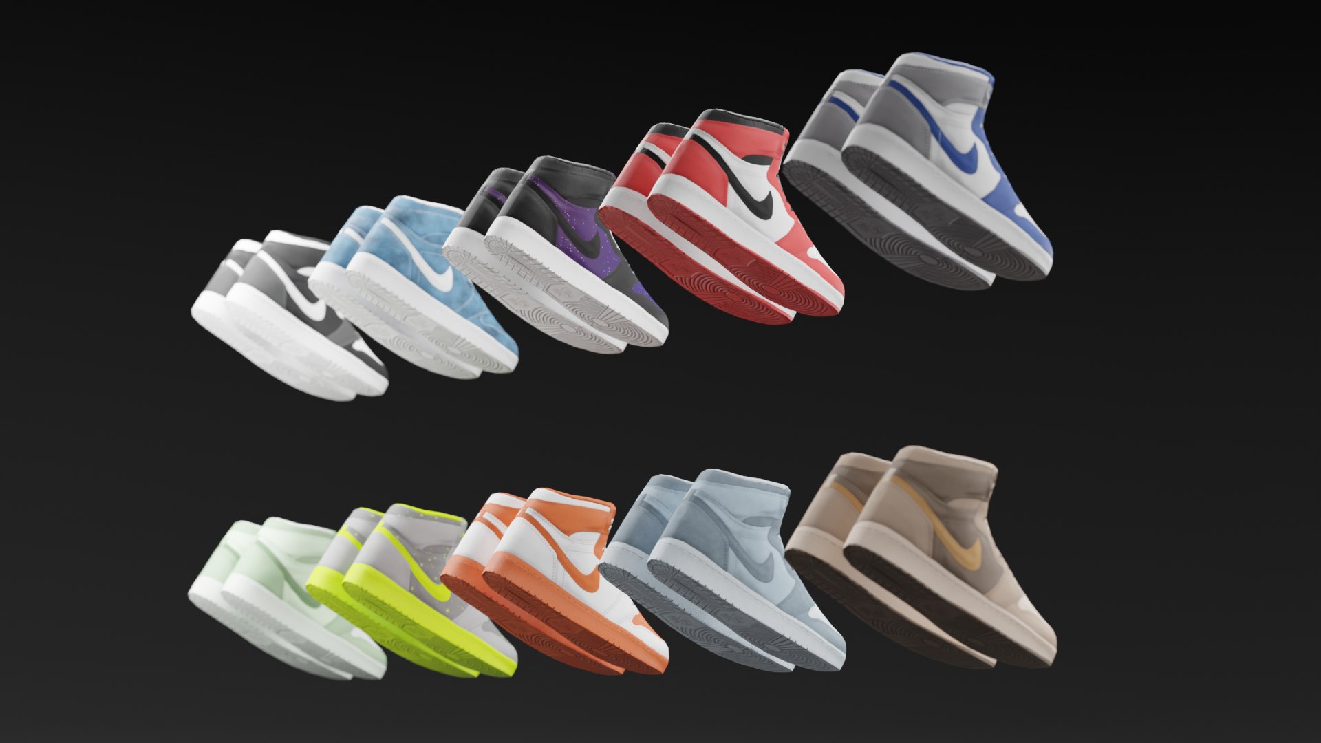 3D Air Jordan Nike Shoes - Pack Of 10 - TurboSquid 2190369