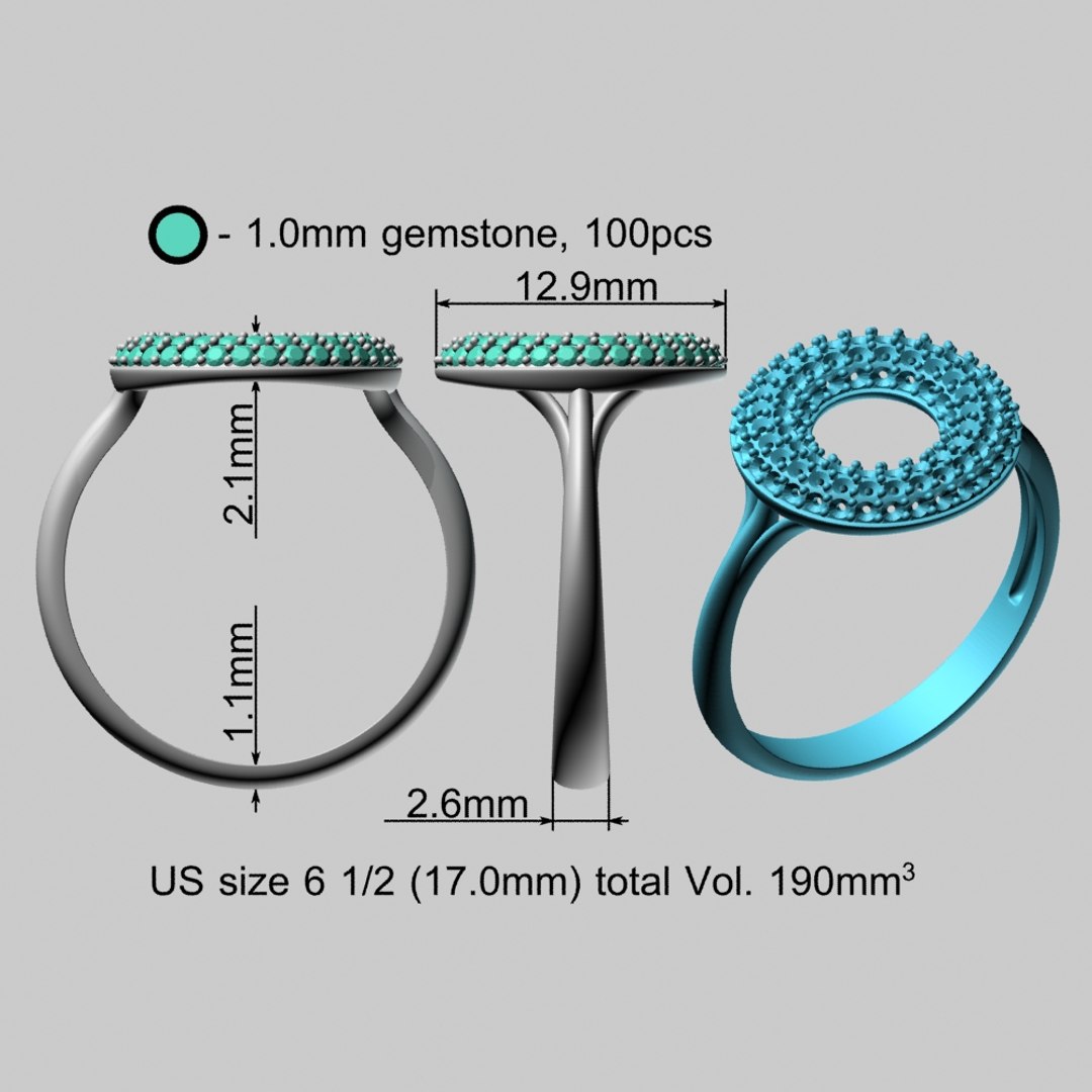 3D 100 Gems Circle Pave Fashion Gold Ring Model - TurboSquid 1799394