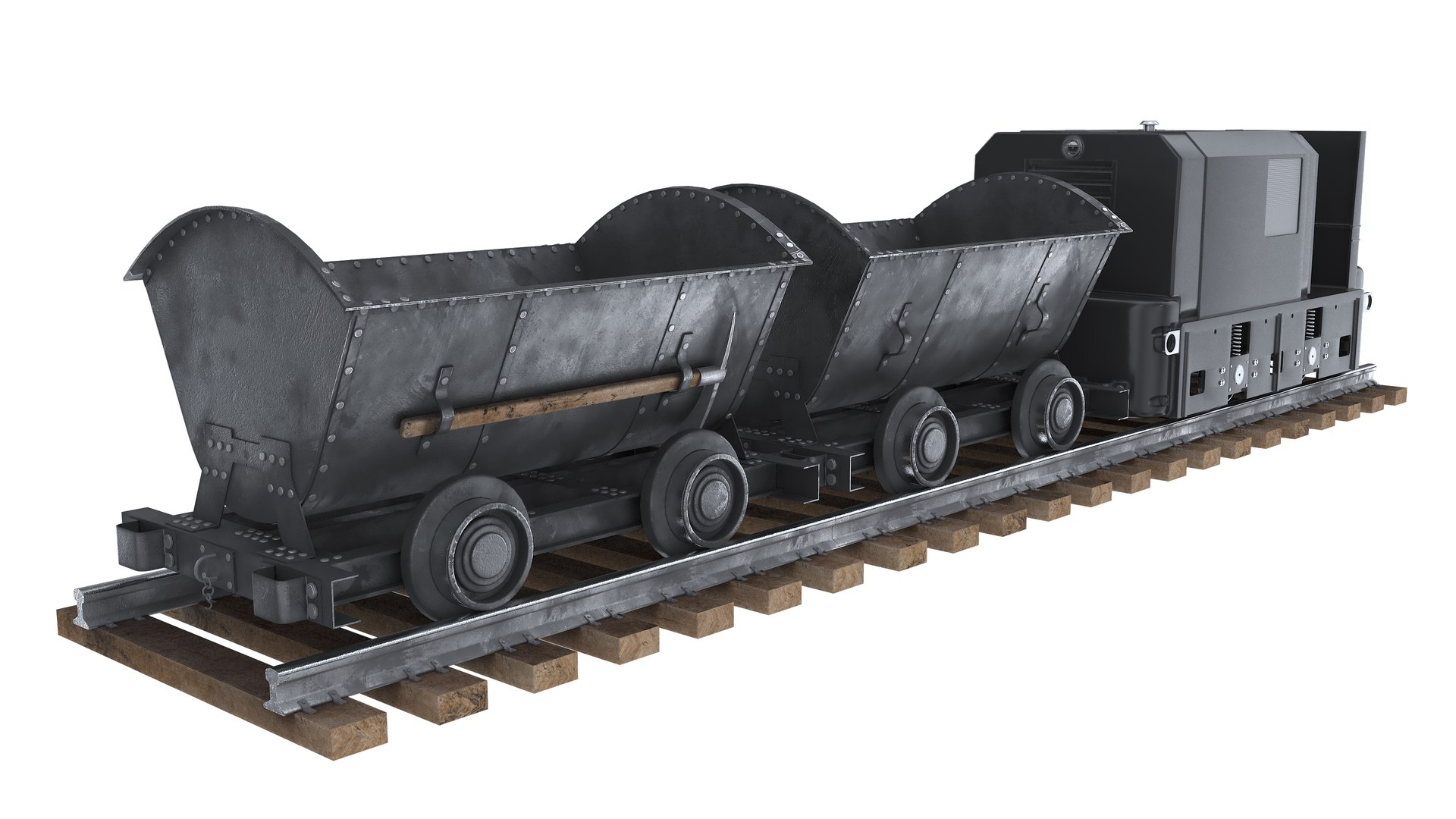 3D Mining Locomotive With Minecart On Railway Section - TurboSquid 2327987