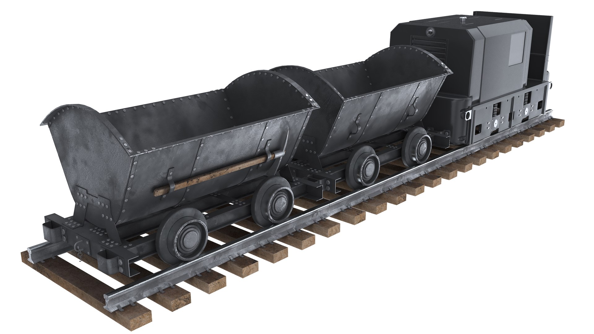3D Mining Locomotive With Minecart On Railway Section - TurboSquid 2327987