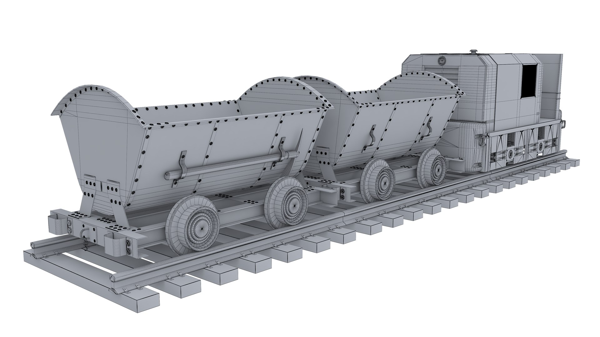 3D Mining Locomotive With Minecart On Railway Section - TurboSquid 2327987