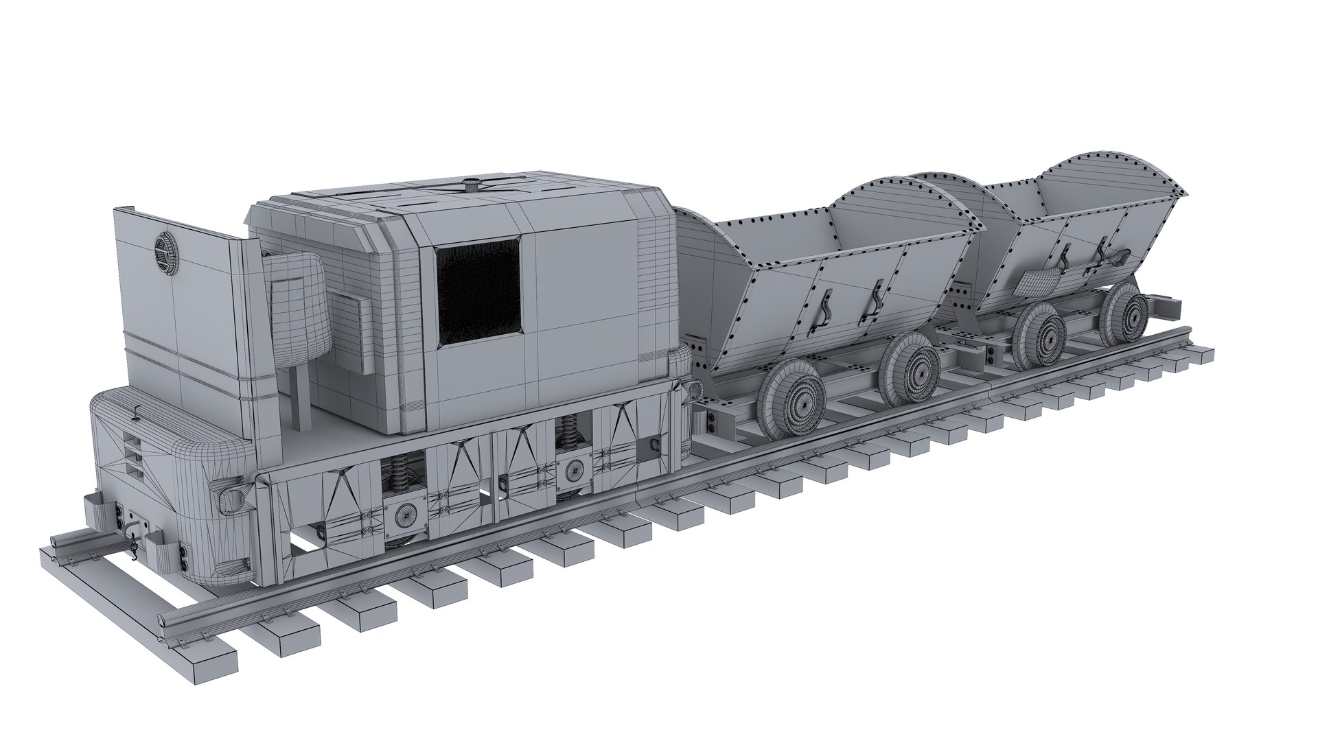 3D Mining Locomotive With Minecart On Railway Section - TurboSquid 2327987