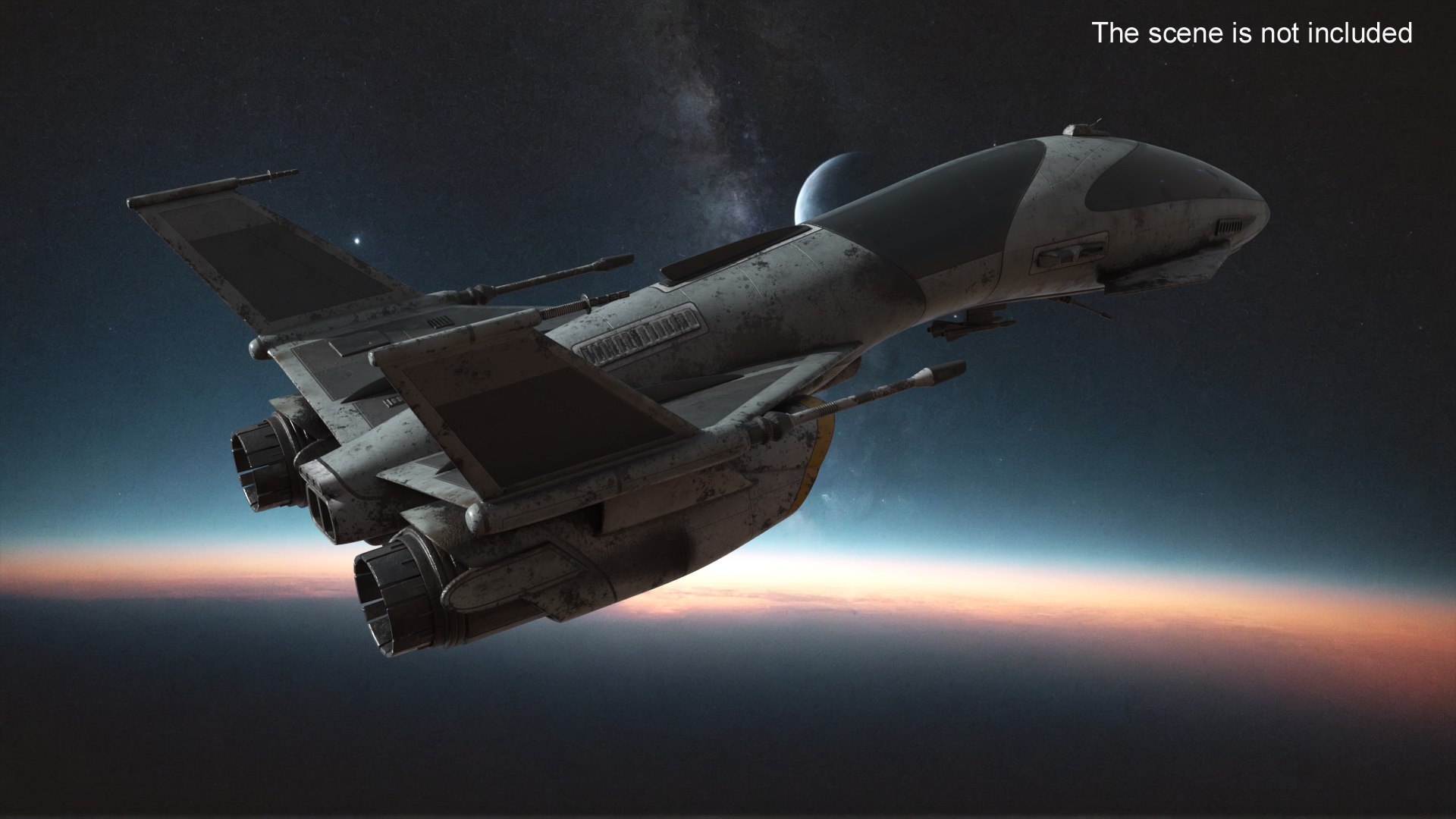 3D Model Dirty Futuristic Fighter Spaceship In Flight - TurboSquid 2350518