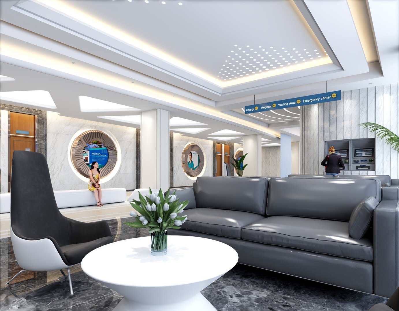 3D Hospital Reception - Corridor Lobby Hall Model - TurboSquid 2253041