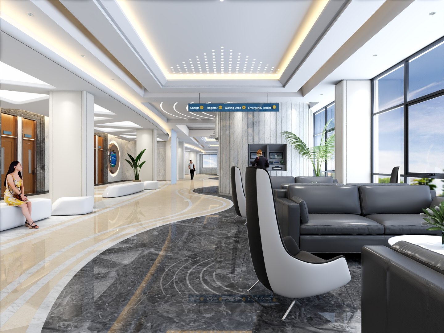 3D Hospital Reception - Corridor Lobby Hall Model - TurboSquid 2253041