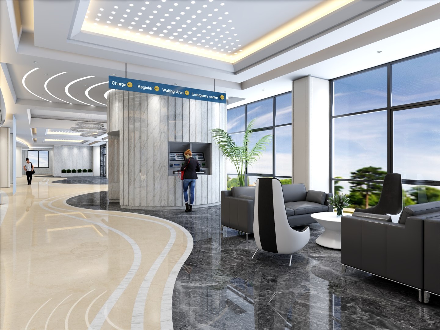 3D Hospital Reception - Corridor Lobby Hall Model - TurboSquid 2253041