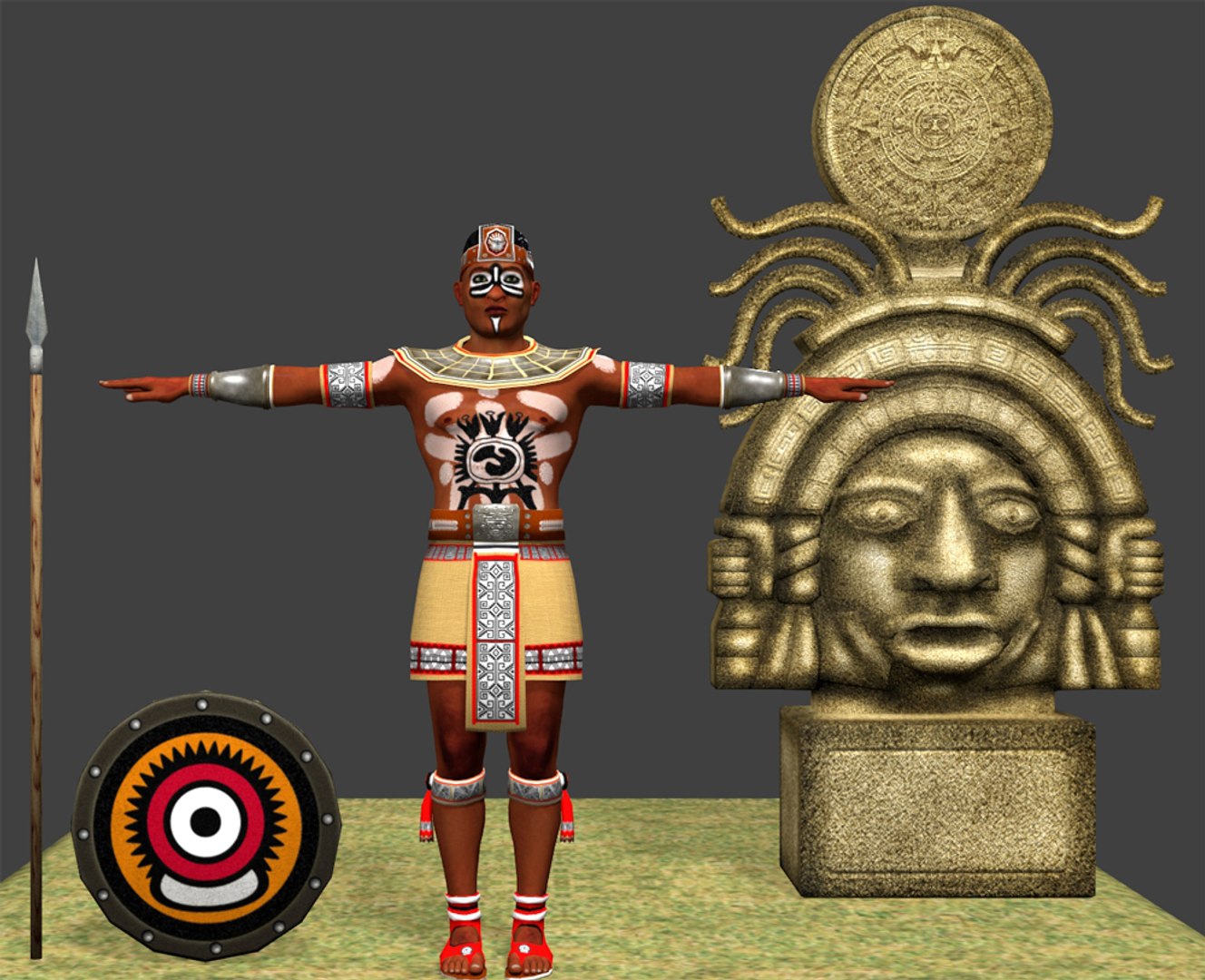 Aztec Character Warrior 3d Obj
