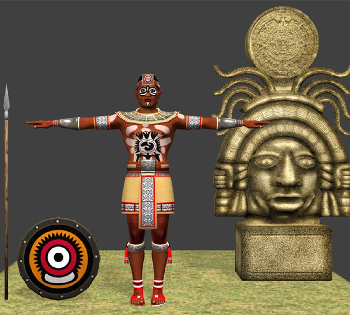 Aztec Character Warrior 3d Obj