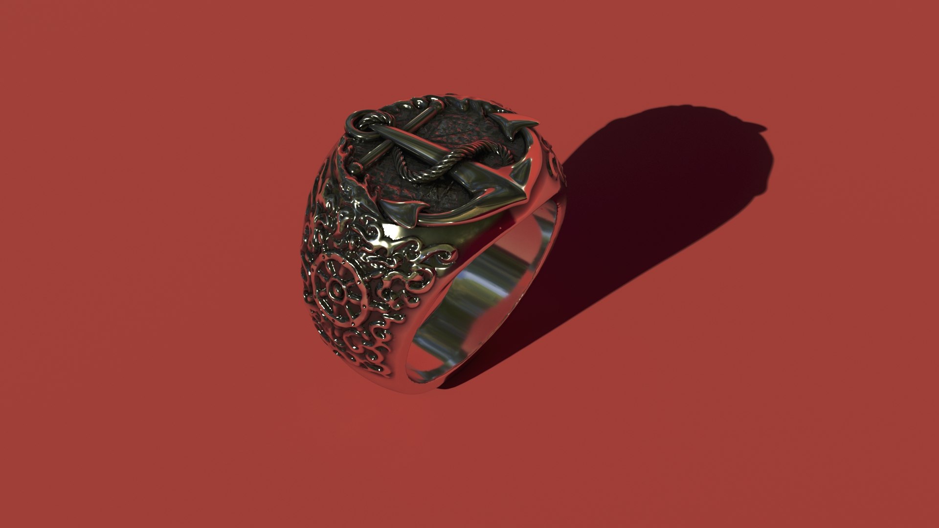Captains ring with an anchor made of silver 3D - TurboSquid 2079174