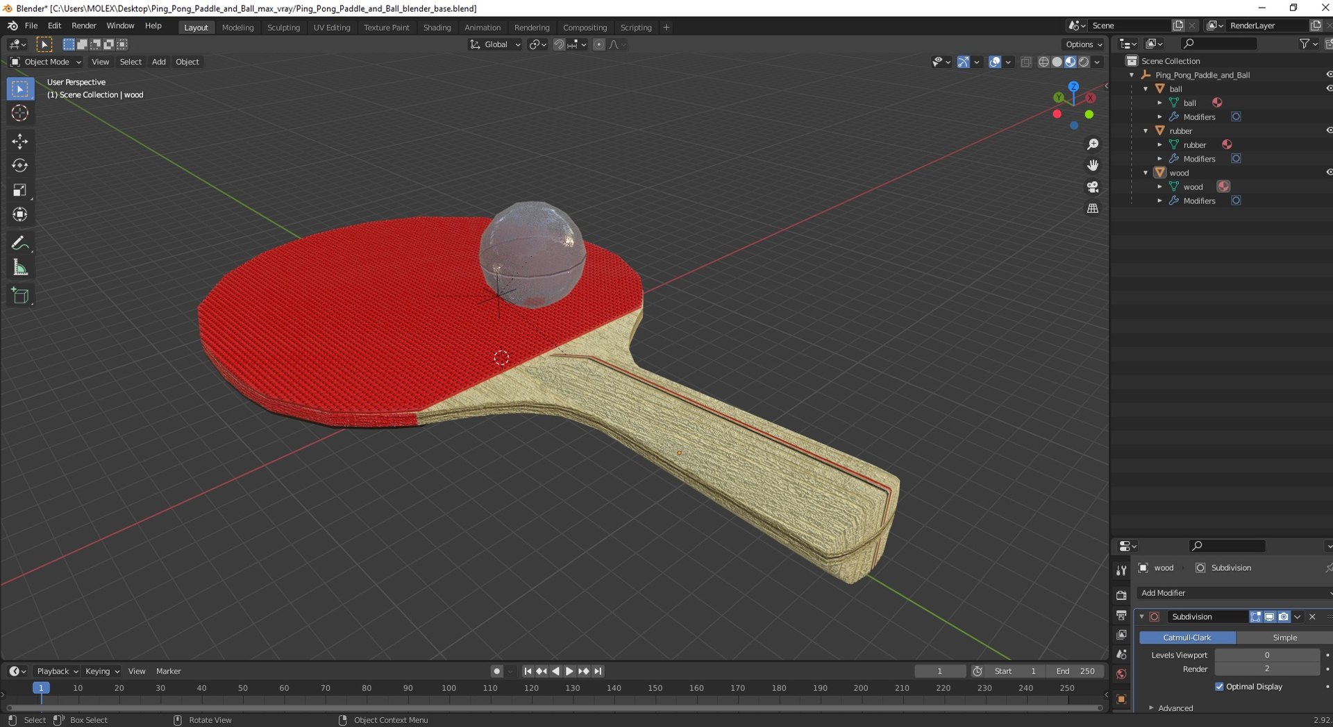 3D Ping Pong Paddle And Ball - TurboSquid 2148541