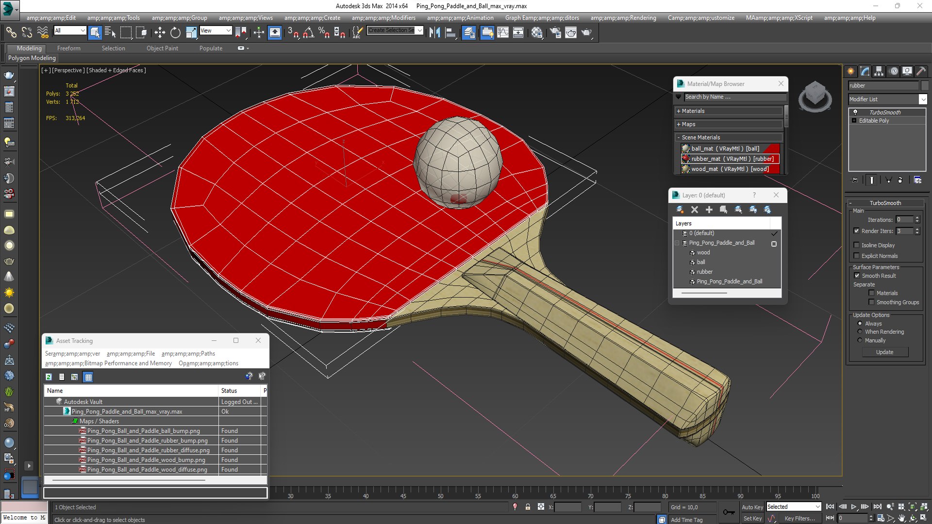3D Ping Pong Paddle And Ball - TurboSquid 2148541