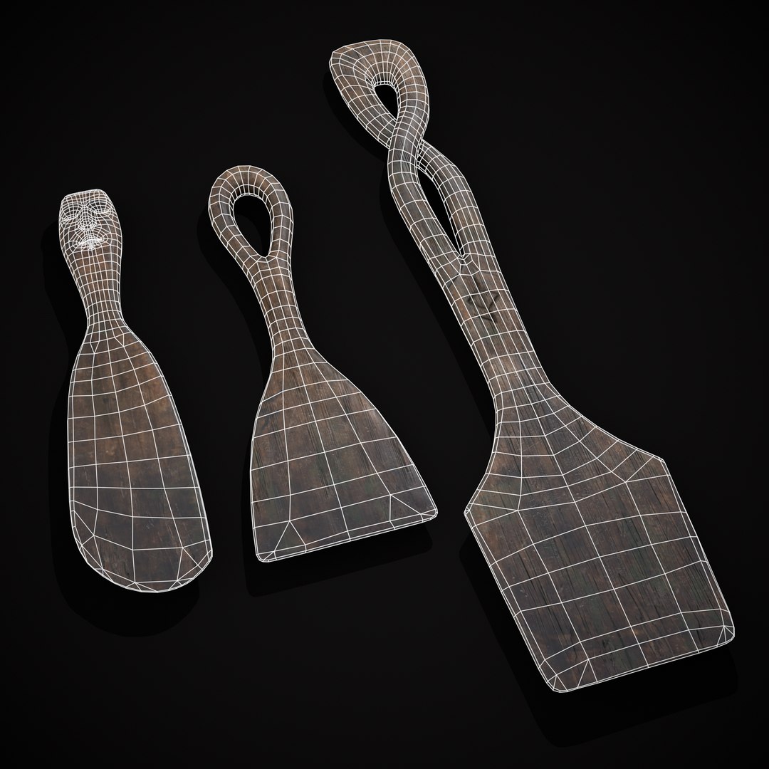 3D Old Carved Spatulas Model - TurboSquid 2320787